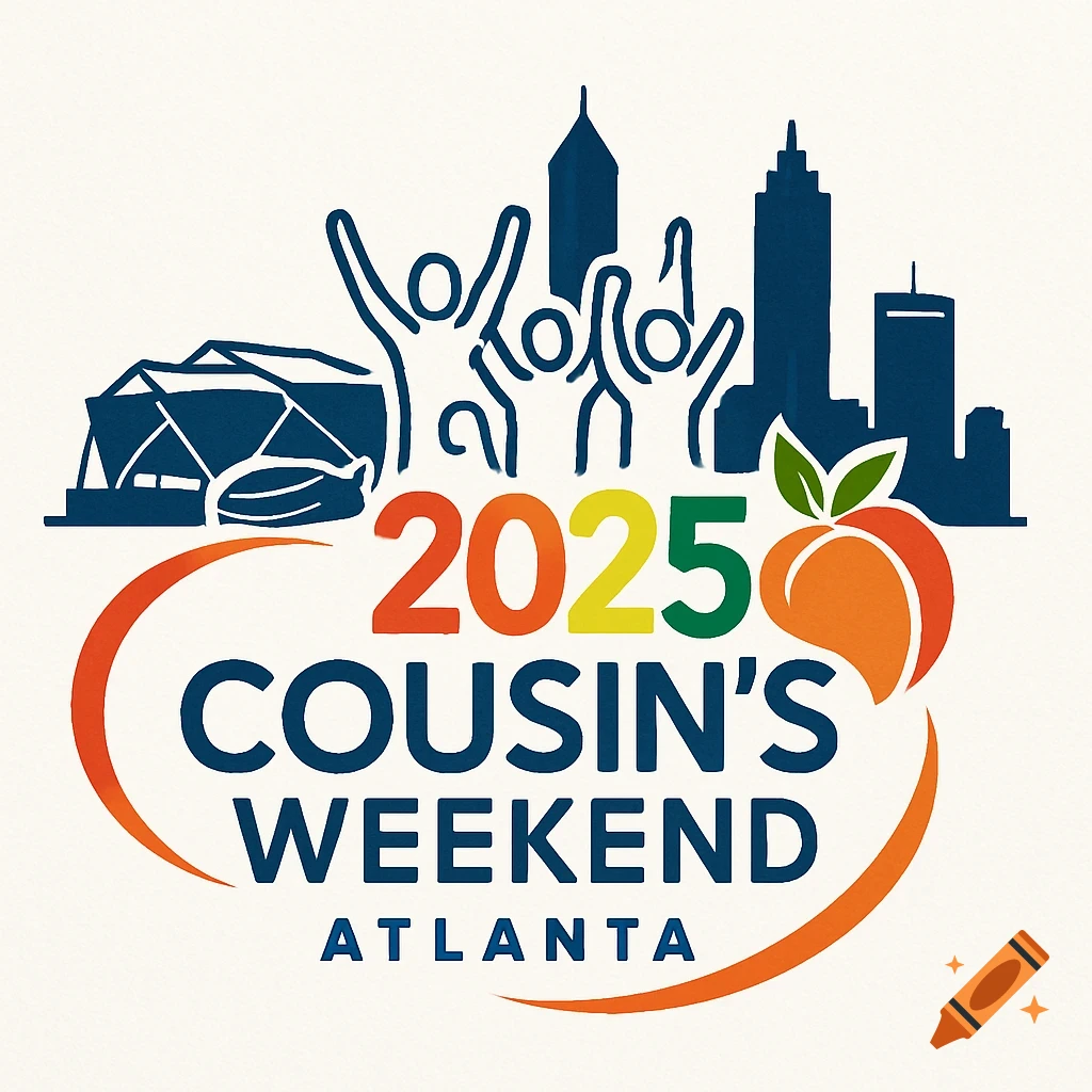 A colorful logo for 2025 Cousin's Weekend Atlanta featuring a city ...
