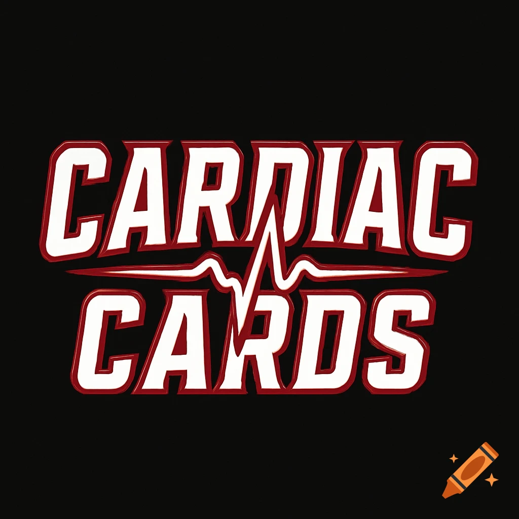 Red and white athletic wordmark logo for Cardiac Cards with a heartbeat ...
