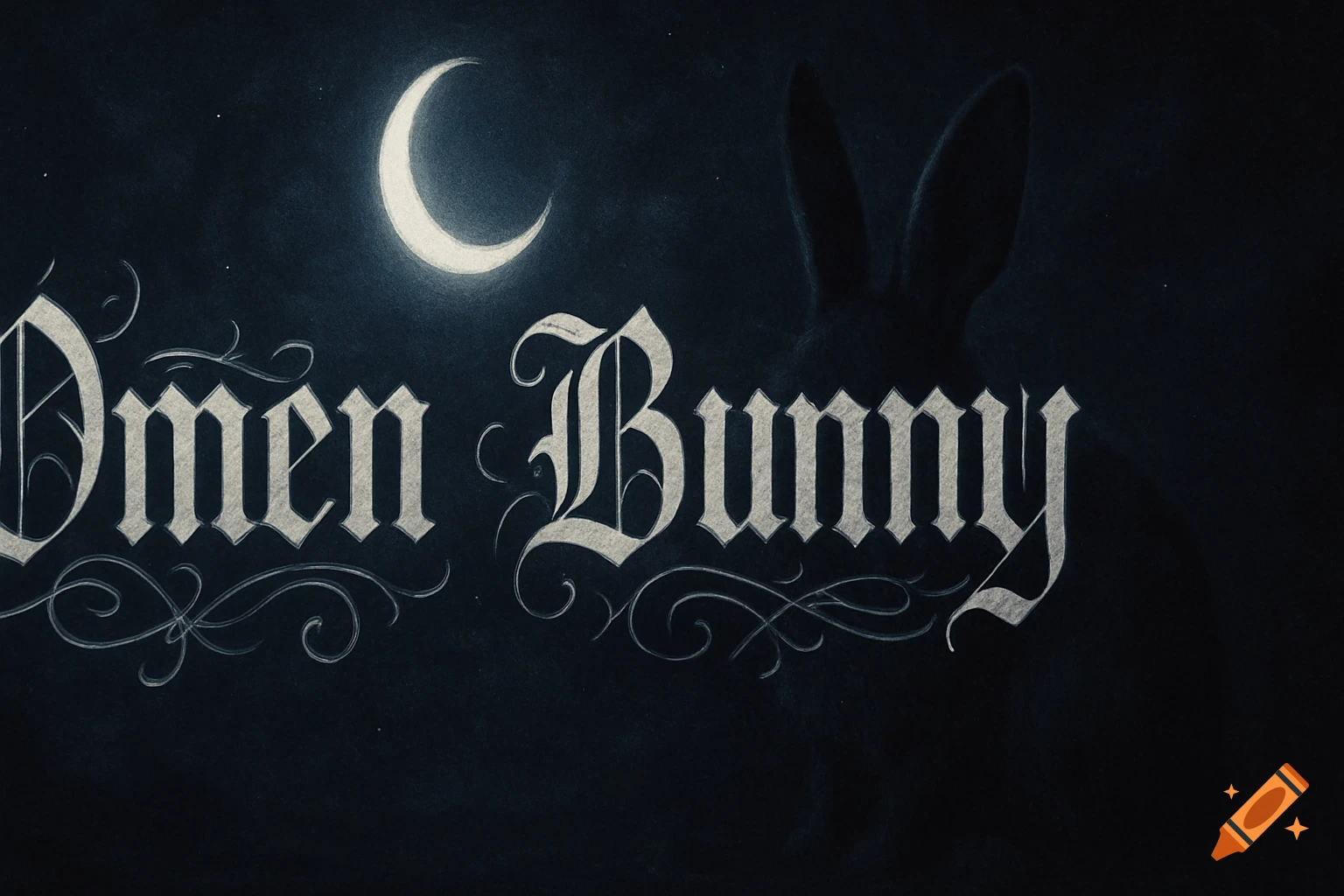 Gothic text 'Omen Bunny' with a crescent moon and a rabbit silhouette ...