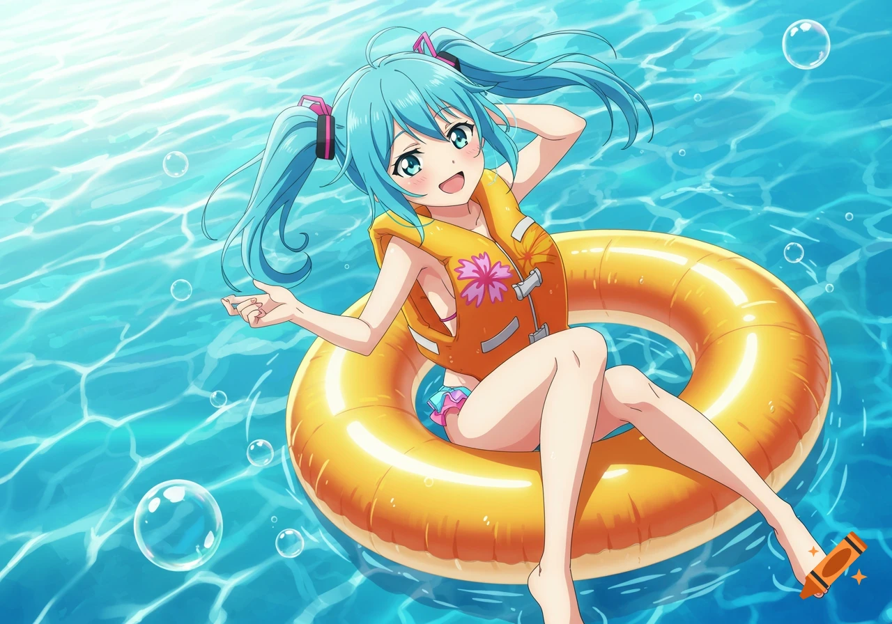 An anime girl with short grey hair smiles brightly while floating in a ...