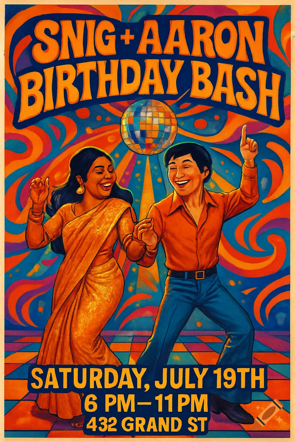 A colorful, psychedelic 70s-style poster for 'Garth' and 'Good Taste ...