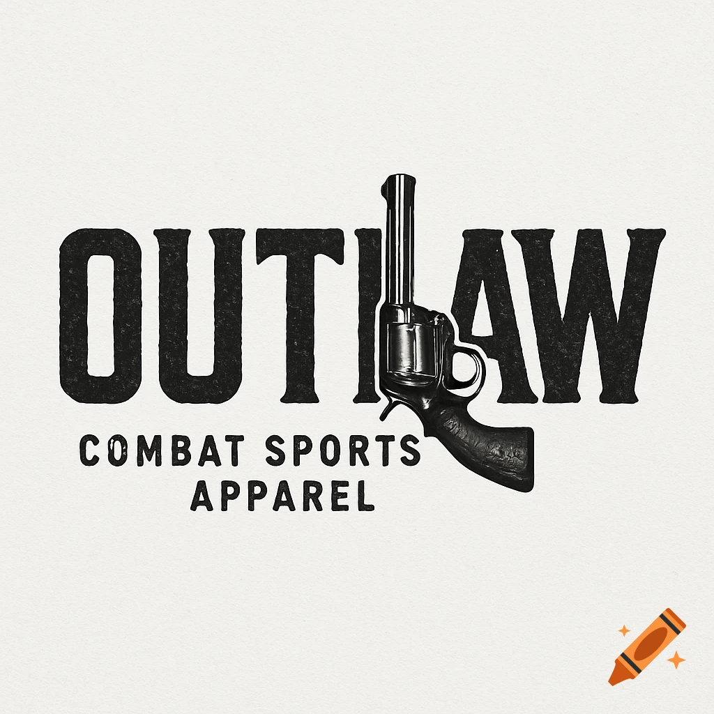 Black and white logo for 'Outlaw Combat Sports Apparel' with a revolver ...