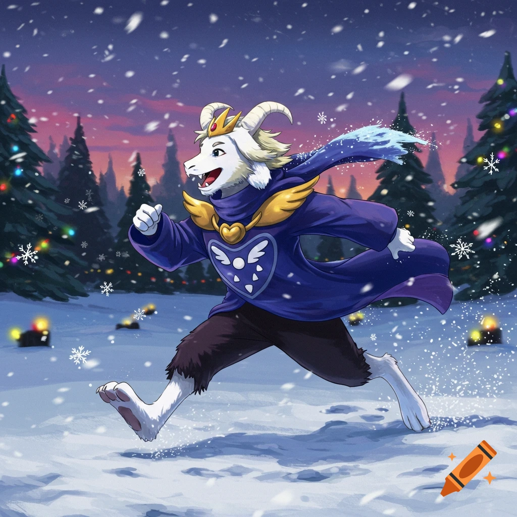 Asriel, a white goat-like character from Deltarune, runs through a ...