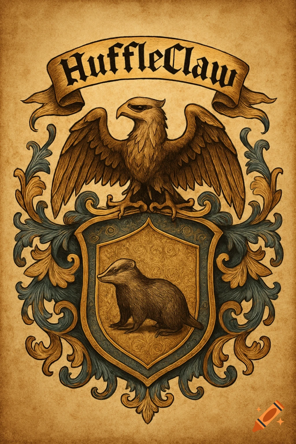 An old-style crest with an eagle above a shield featuring a badger ...