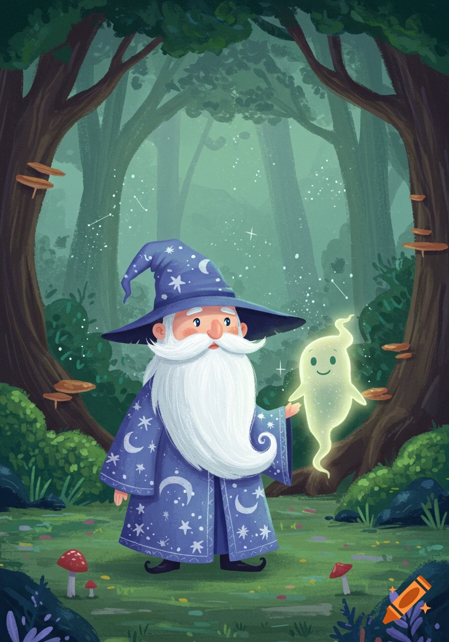 Cute anime style wizard gnome with a long white beard, blue wizard hat ...