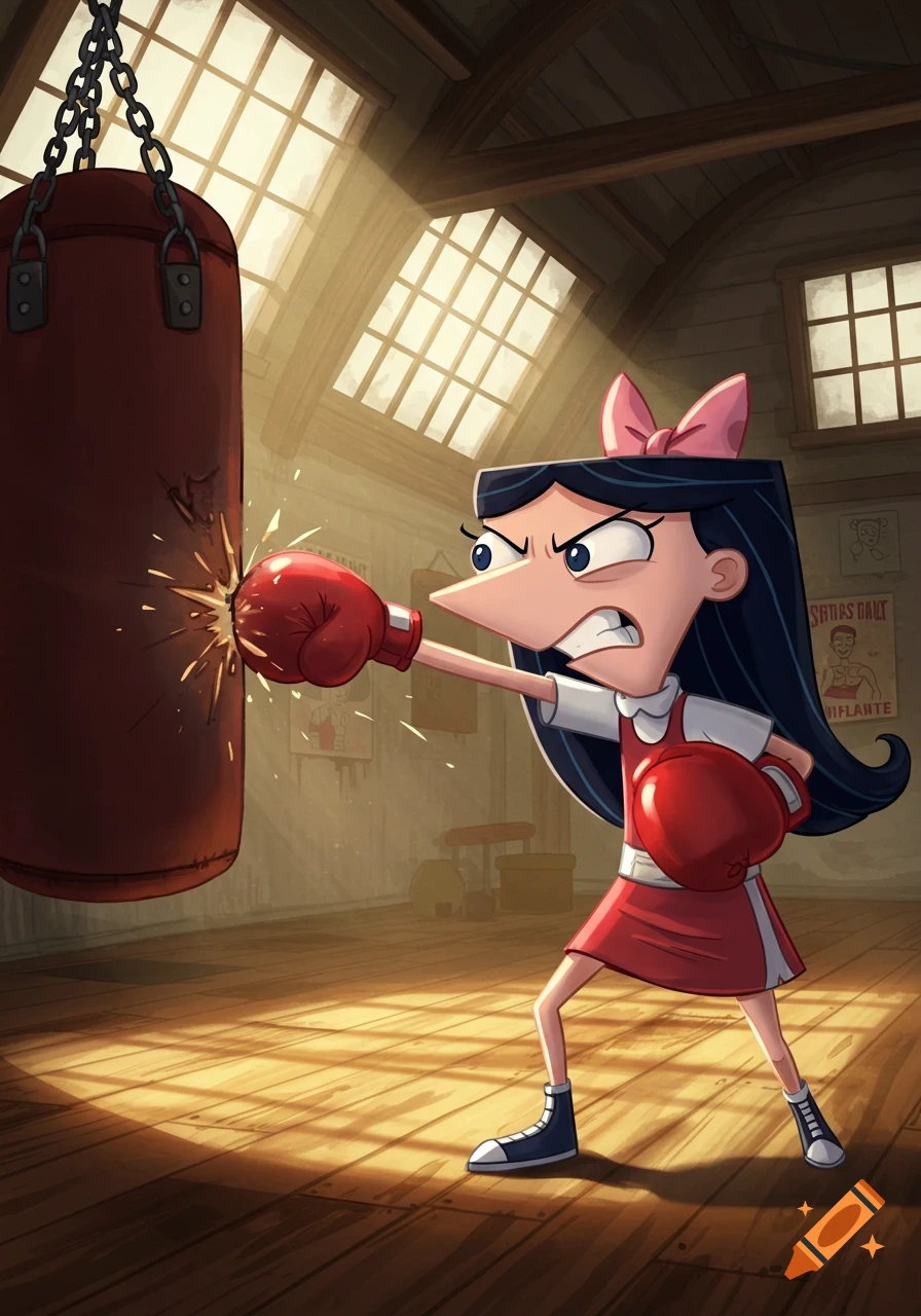 Isabella from Phineas and Ferb is depicted in a cartoon style ...