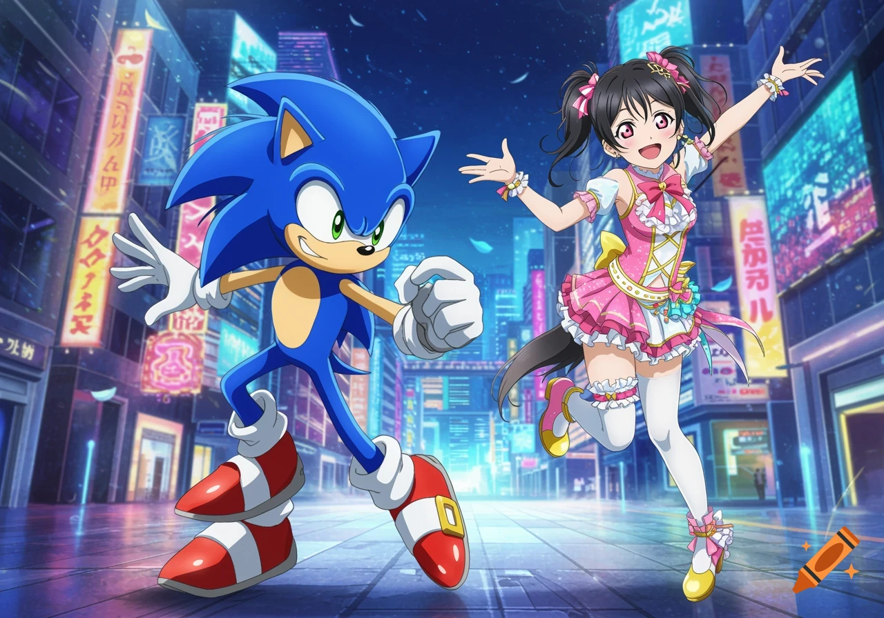 Sonic the Hedgehog and Hazuki Ren from Love Live holding hands under ...