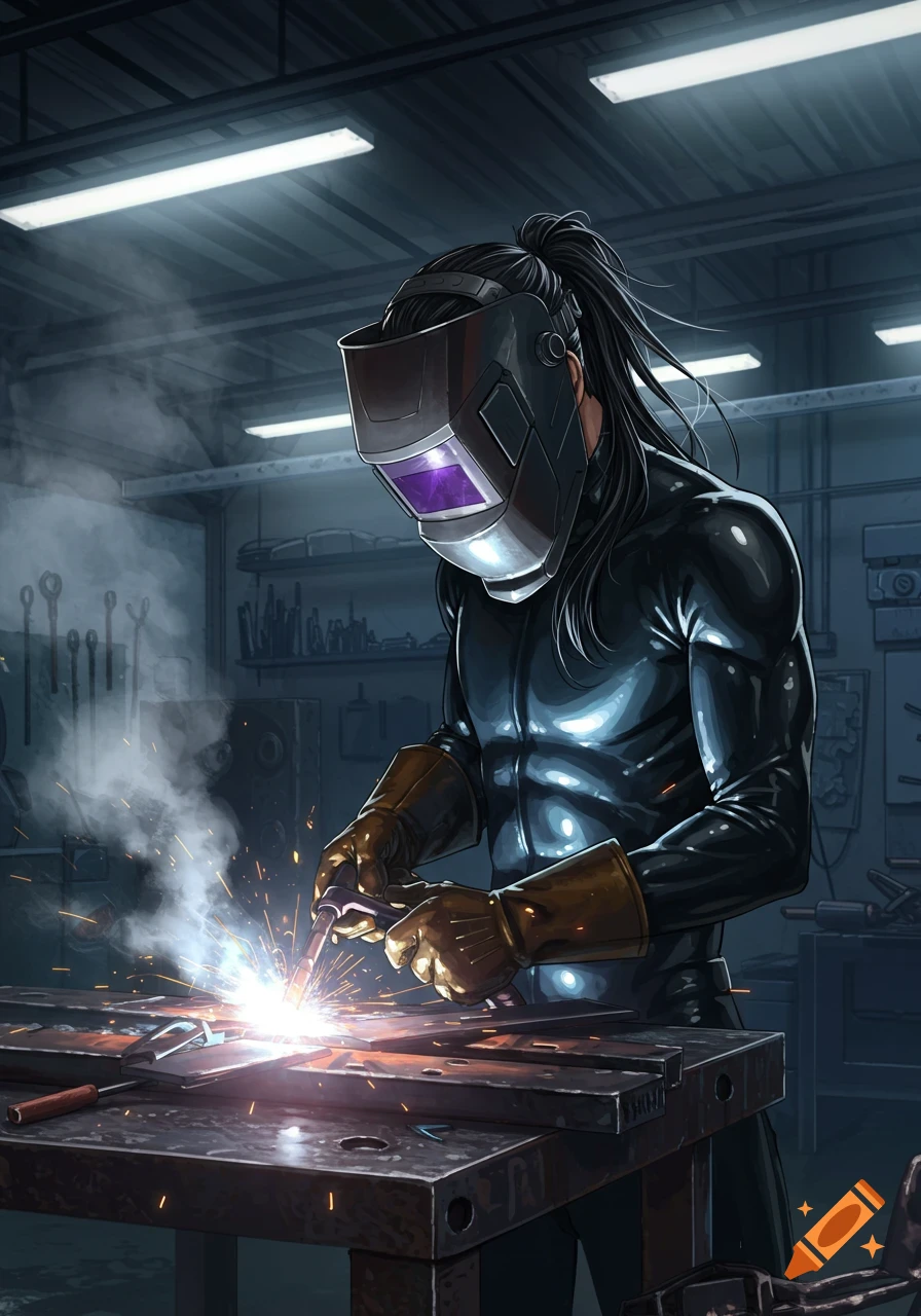 A kangaroo wearing a safety vest and work gloves welds a large pipe in ...