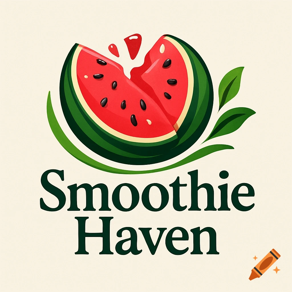A clean logo for Smoothie Haven featuring a stylized red and green ...