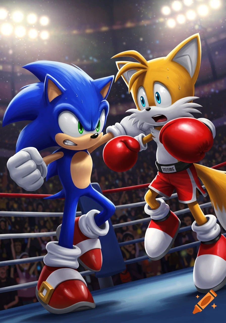 Cartoon illustration of Sonic the Hedgehog, wearing red boxing gloves ...
