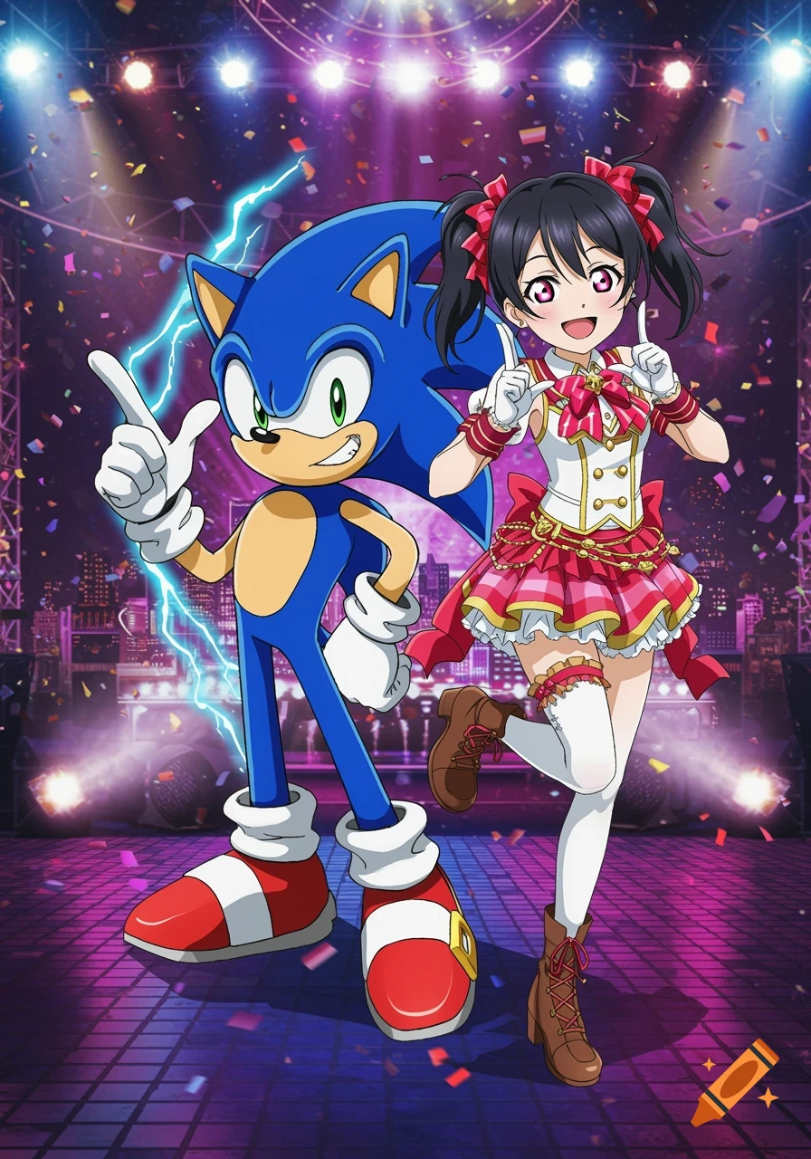 Sonic the Hedgehog and Nico Yazawa from Love Live pose together on a ...