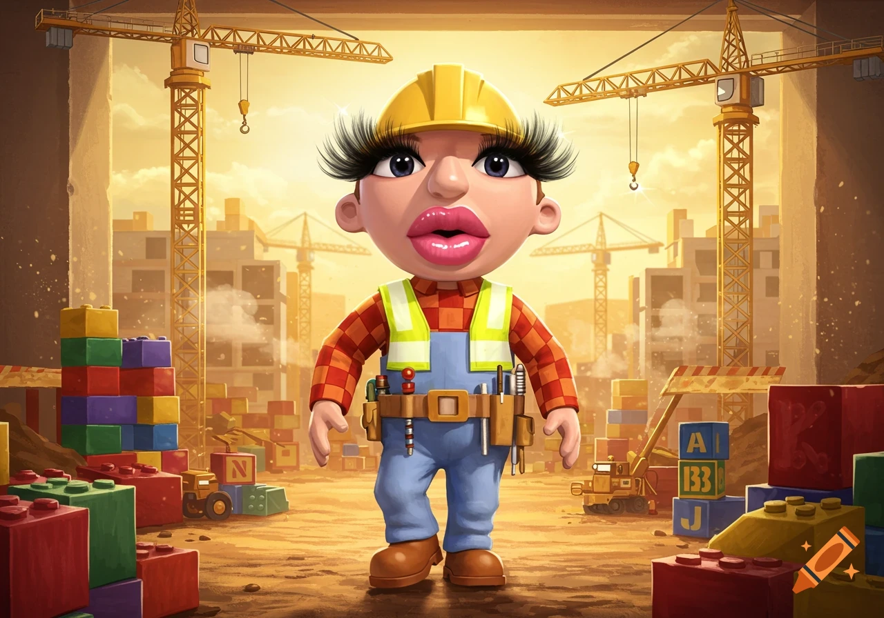 Bob the Builder stands on a construction site, holding a red toolbox ...
