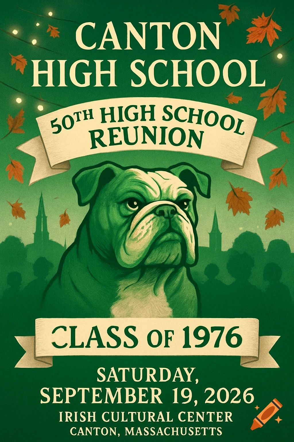 Green flyer for Canton High School's 50th Reunion on Sep 19, 2026 ...