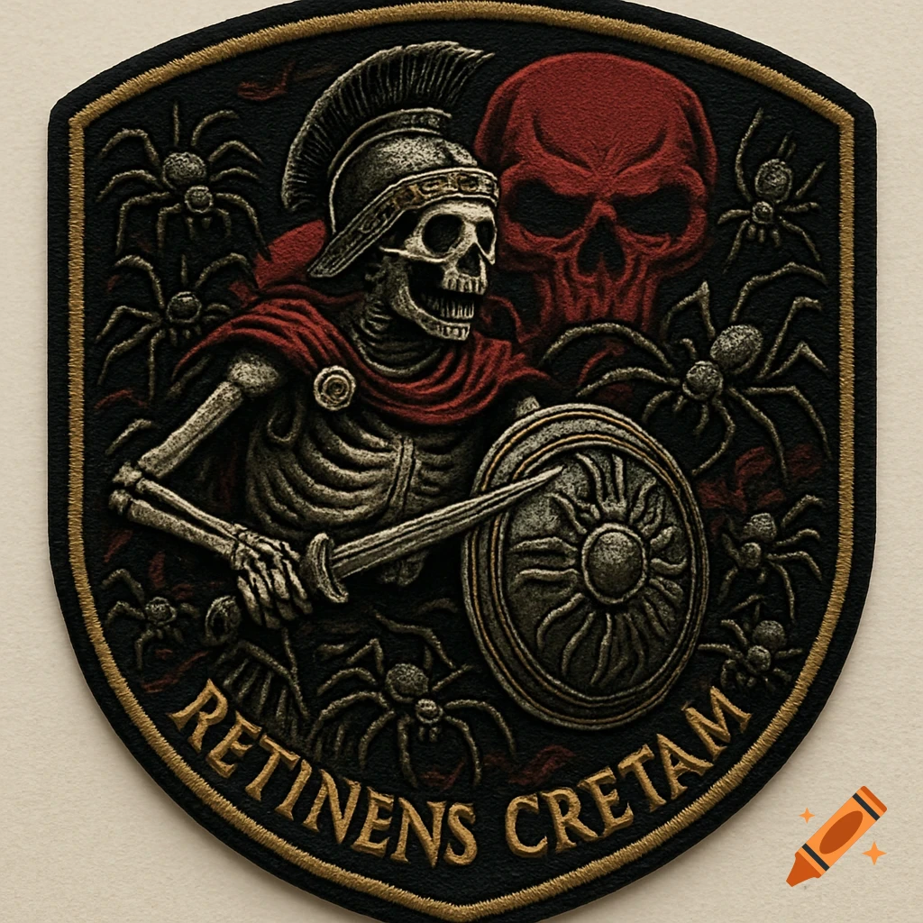 Embroidered shield patch with a horned firefighter helmet, flames, and ...