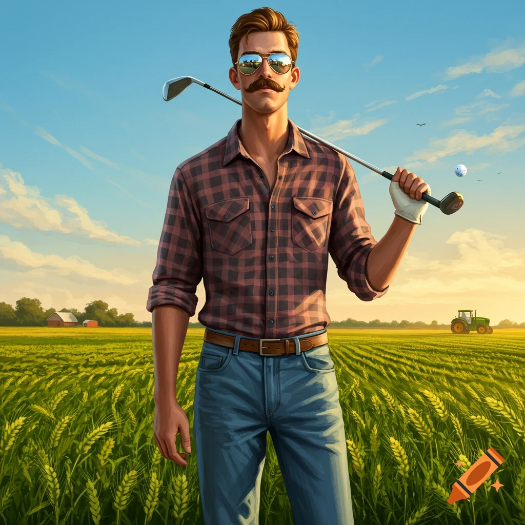 Photorealistic image of a golfer swinging a club on a lush golf course ...