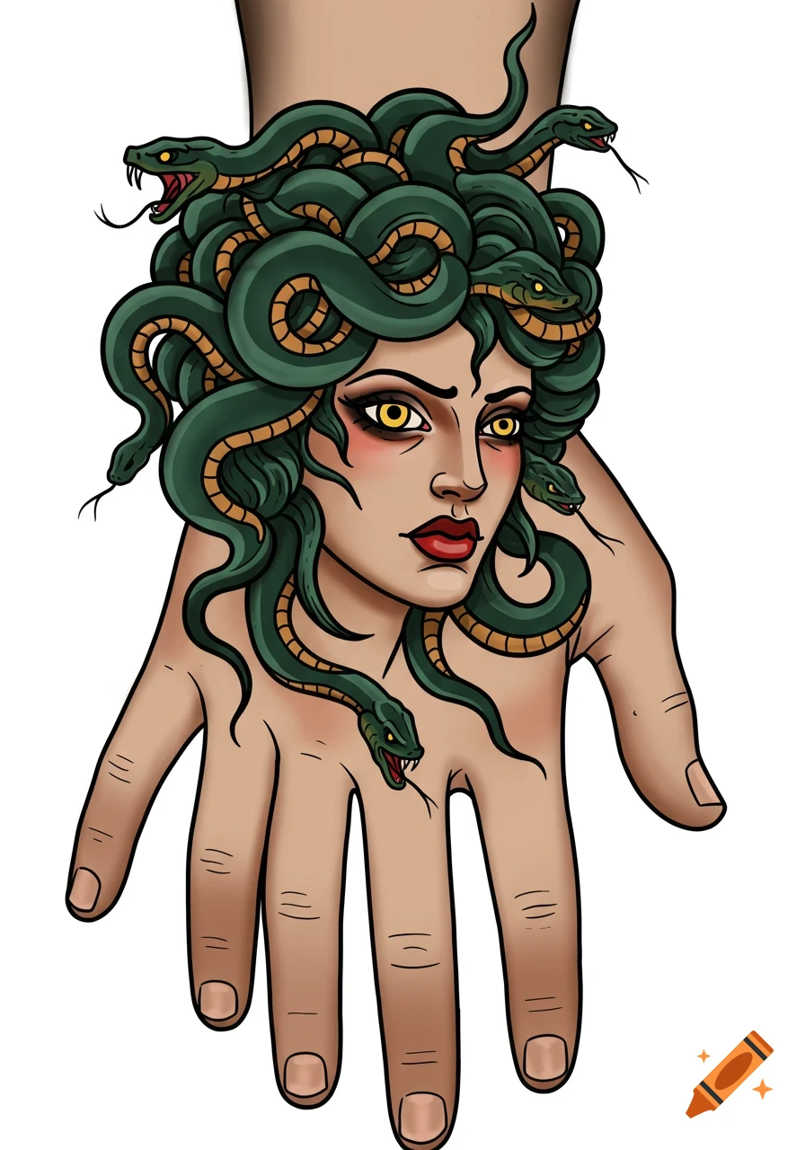 American traditional tattoo design of Medusa's head with snake hair ...