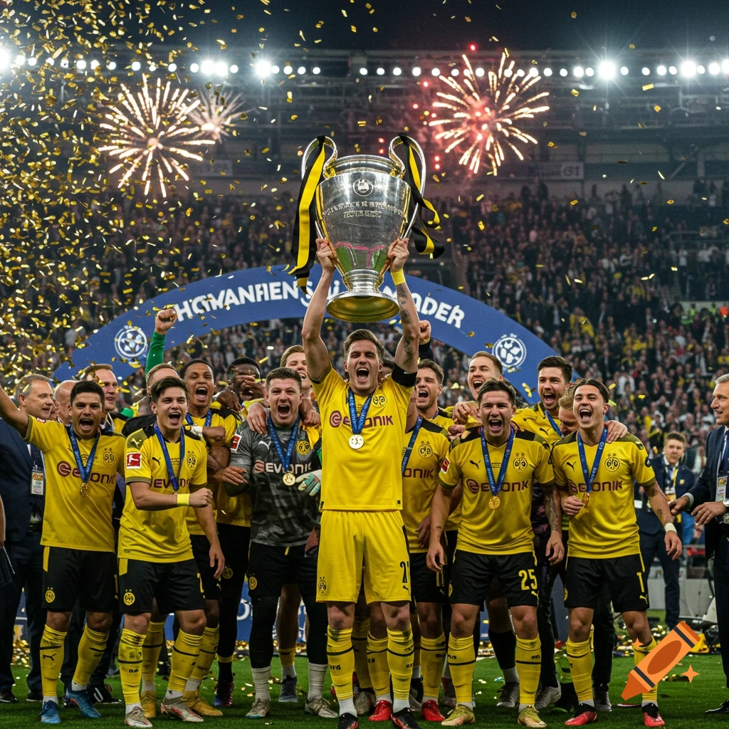 Borussia Dortmund football team celebrating with the Champions League ...