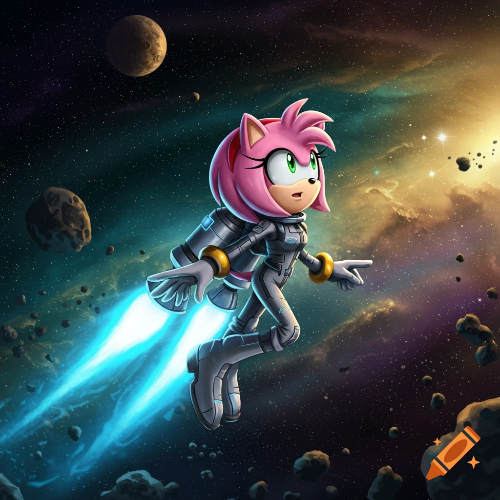 Amy Rose from Sonic the Hedgehog in a pink and black spacesuit with a ...
