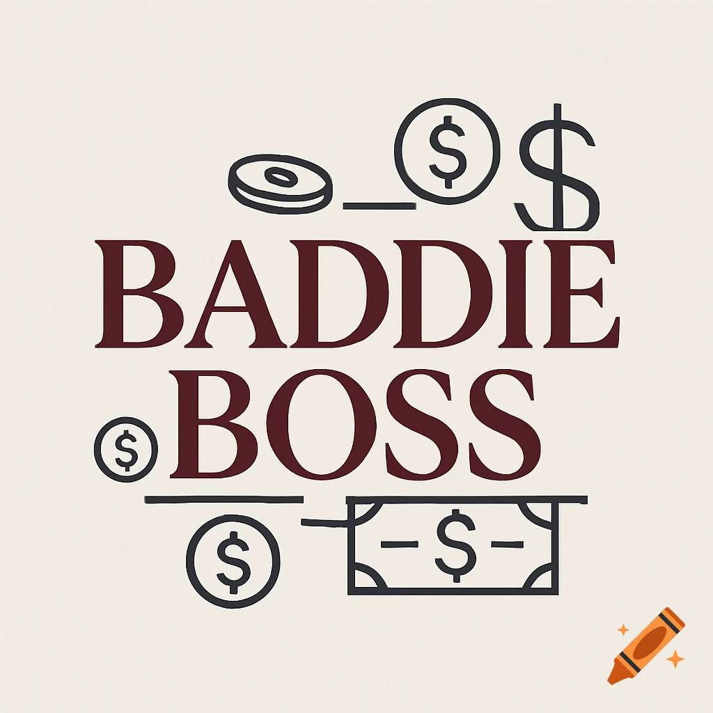 Baddie Boss logo in burgundy with dark gray money symbols on a light ...