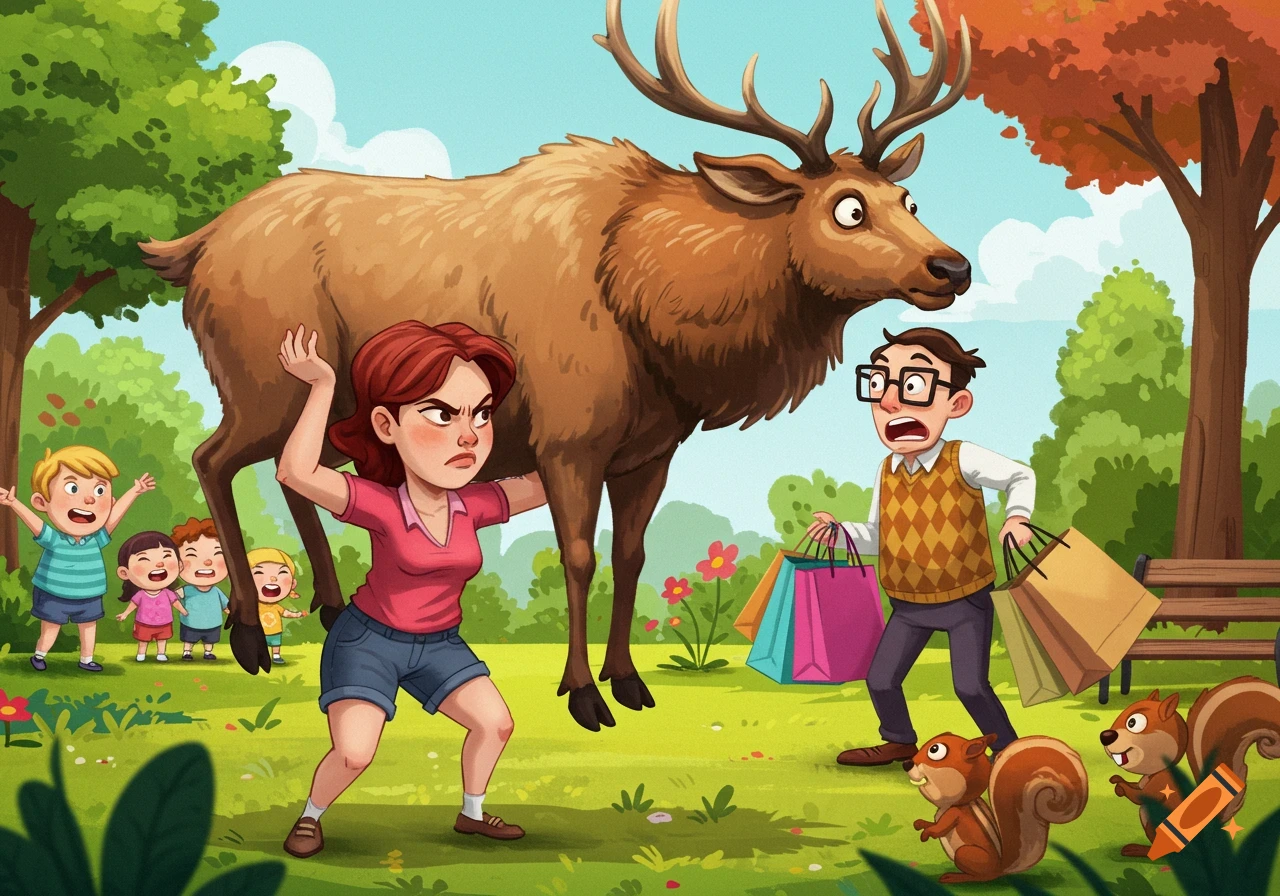 A smiling cartoon person with blonde hair and glasses sits amidst ...