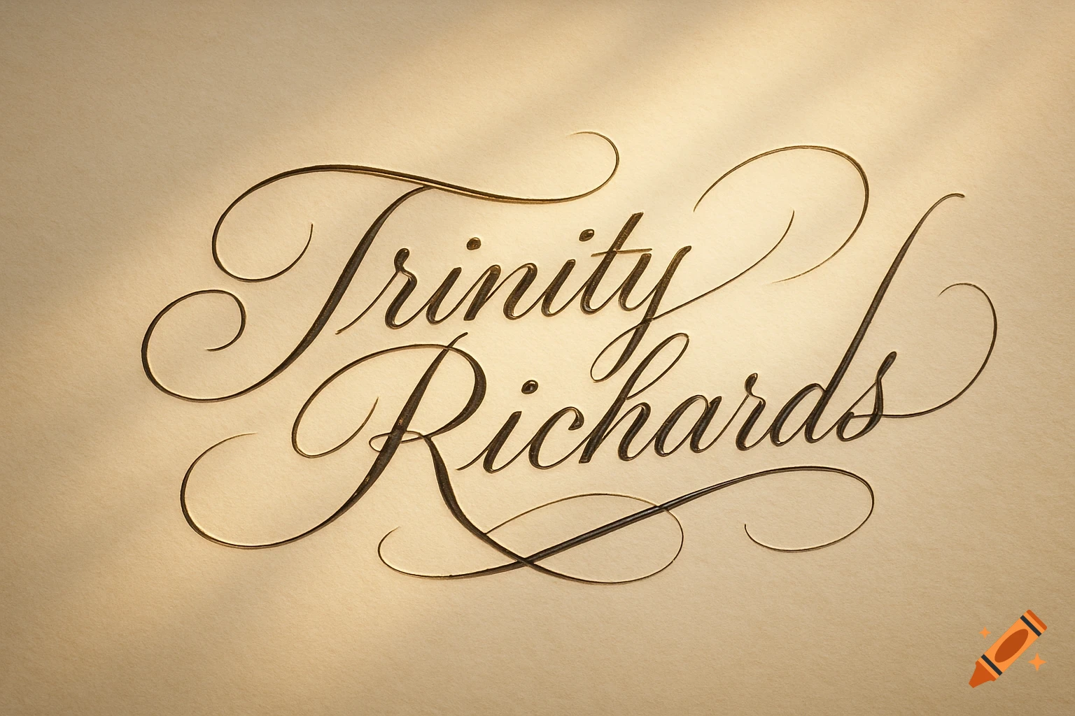 An elegant, embossed gold script signature reading "Trinity Richards ...