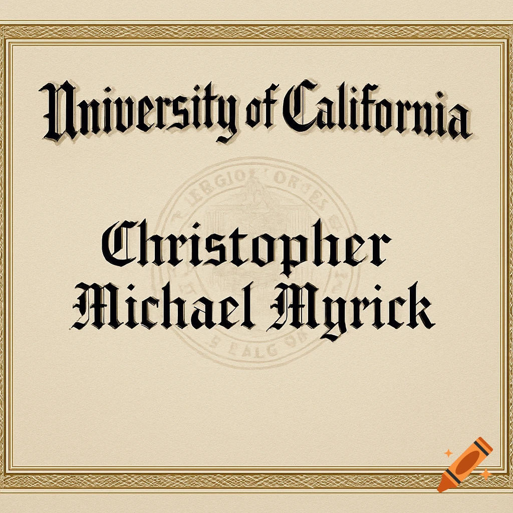 A detailed cream-colored diploma with a gold embossed border, featuring ...