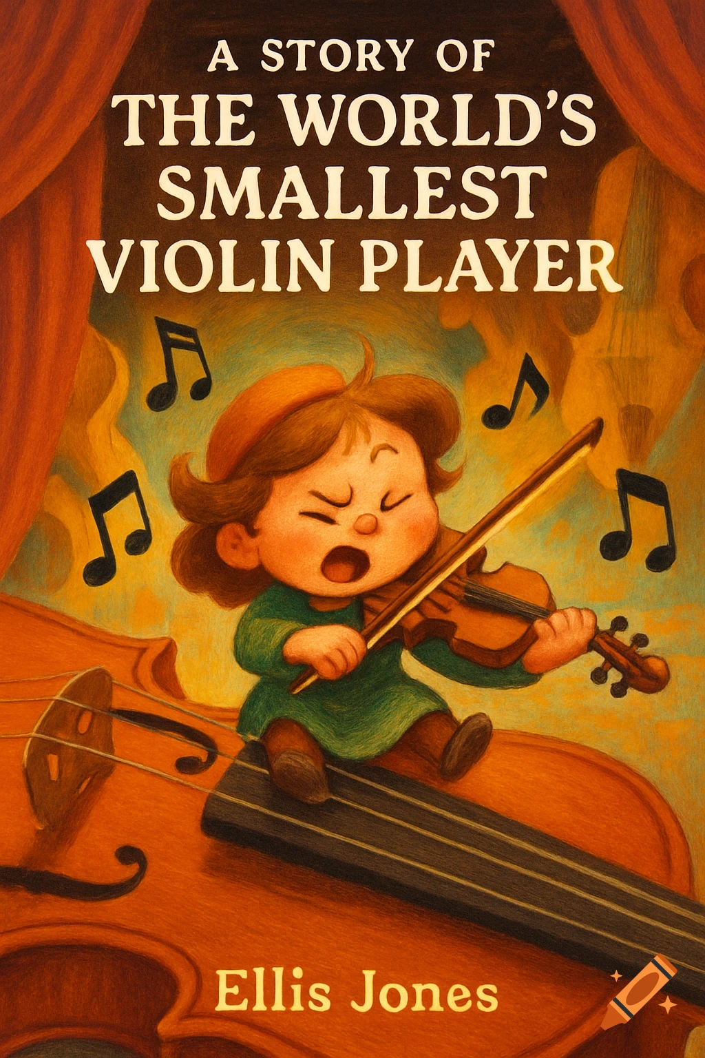 Cartoon illustration of a child playing a violin on a book cover titled ...