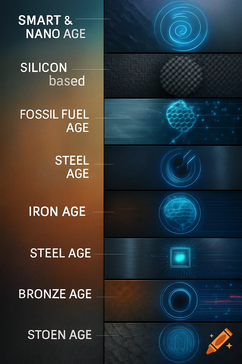 A vertical infographic showing different ages of social and ...