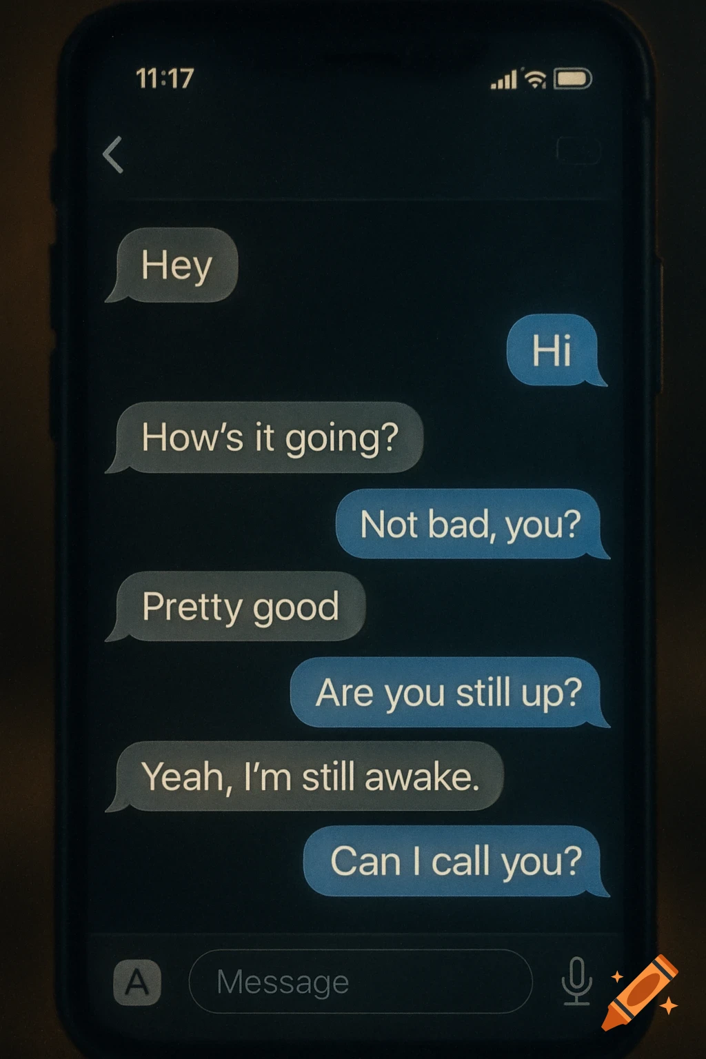 A close-up of a smartphone screen showing a text message conversation ...