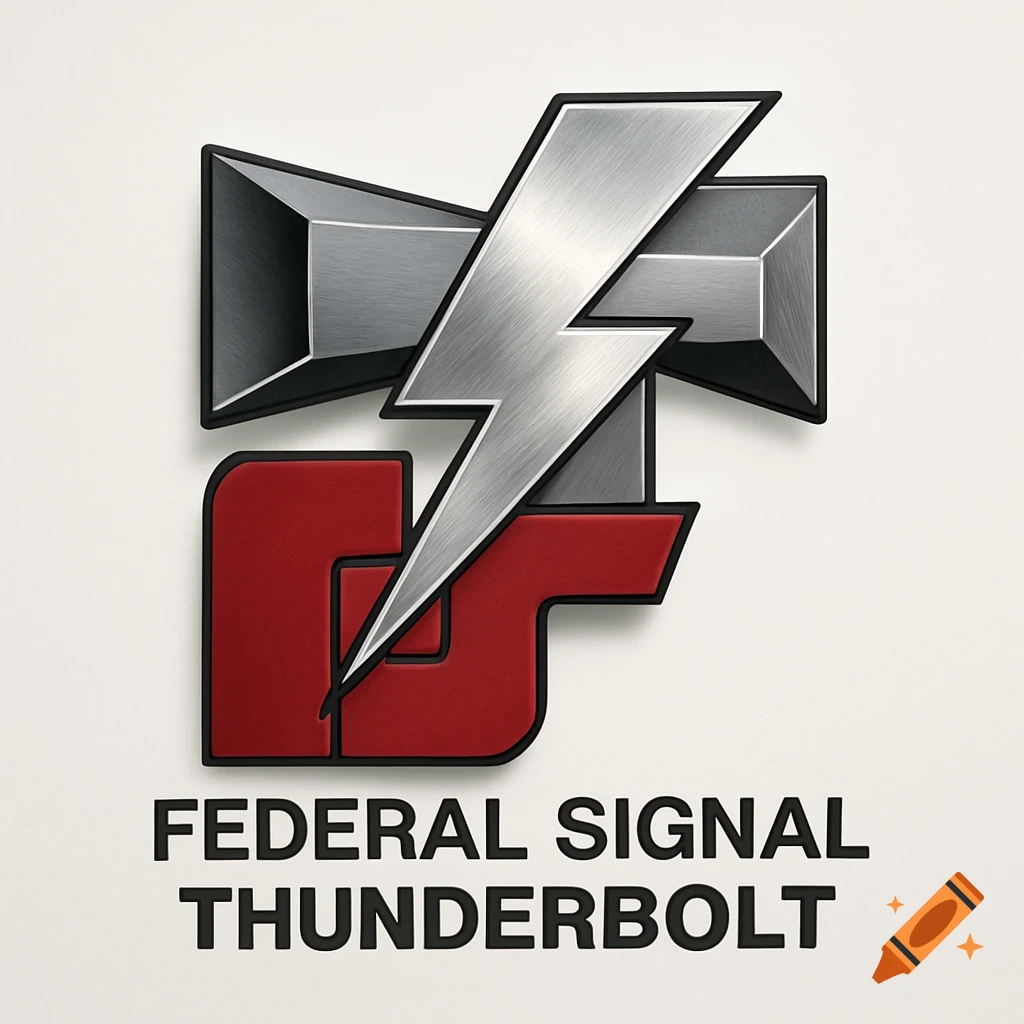 An embossed logo for Federal Signal Thunderbolt featuring a metallic ...