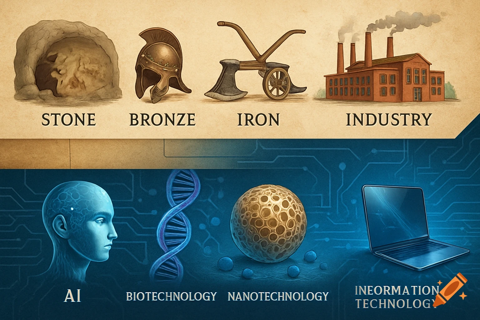 An infographic showing the evolution of human society from Stone ...