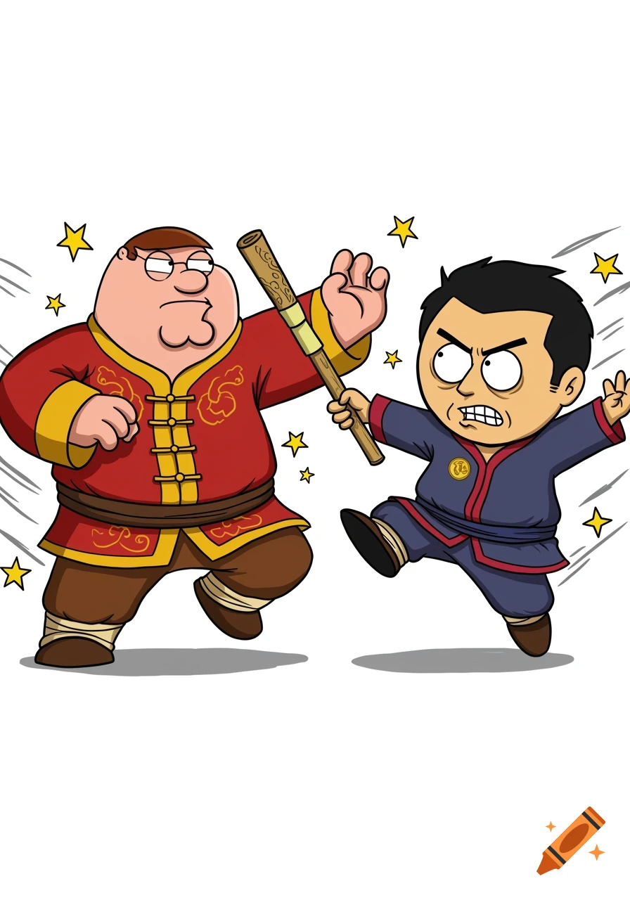 Cartoon illustration of Peter Griffin fighting Tuong Lu Kim with a ...