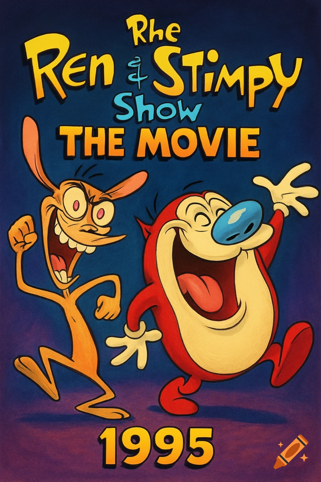 A vibrant cartoon movie poster for "The Ren & Stimpy Show", featuring Ren and Stimpy with ...