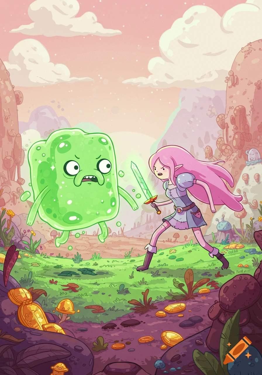 Two cartoon witches in a dark, magical forest brew a glowing pink ...