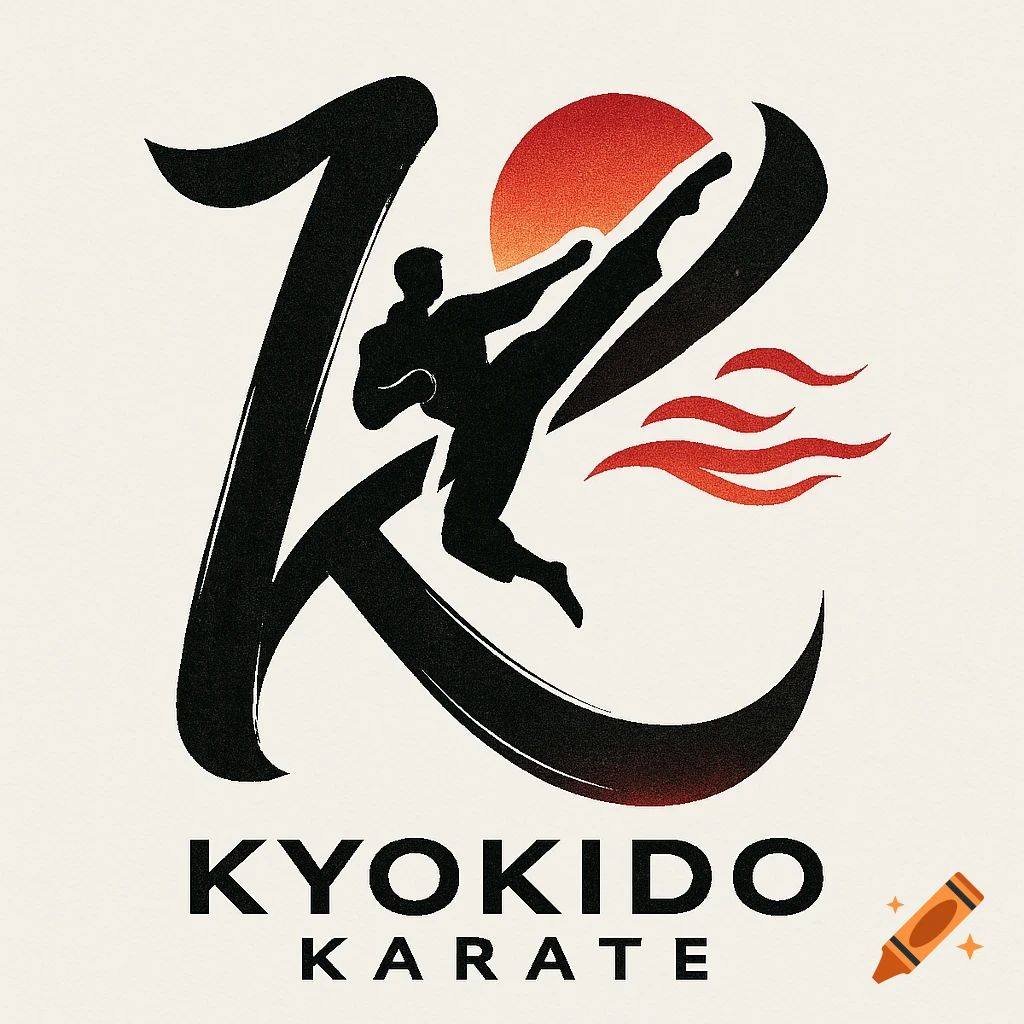Stylized black and red logo for Kyokido Karate with a martial artist ...