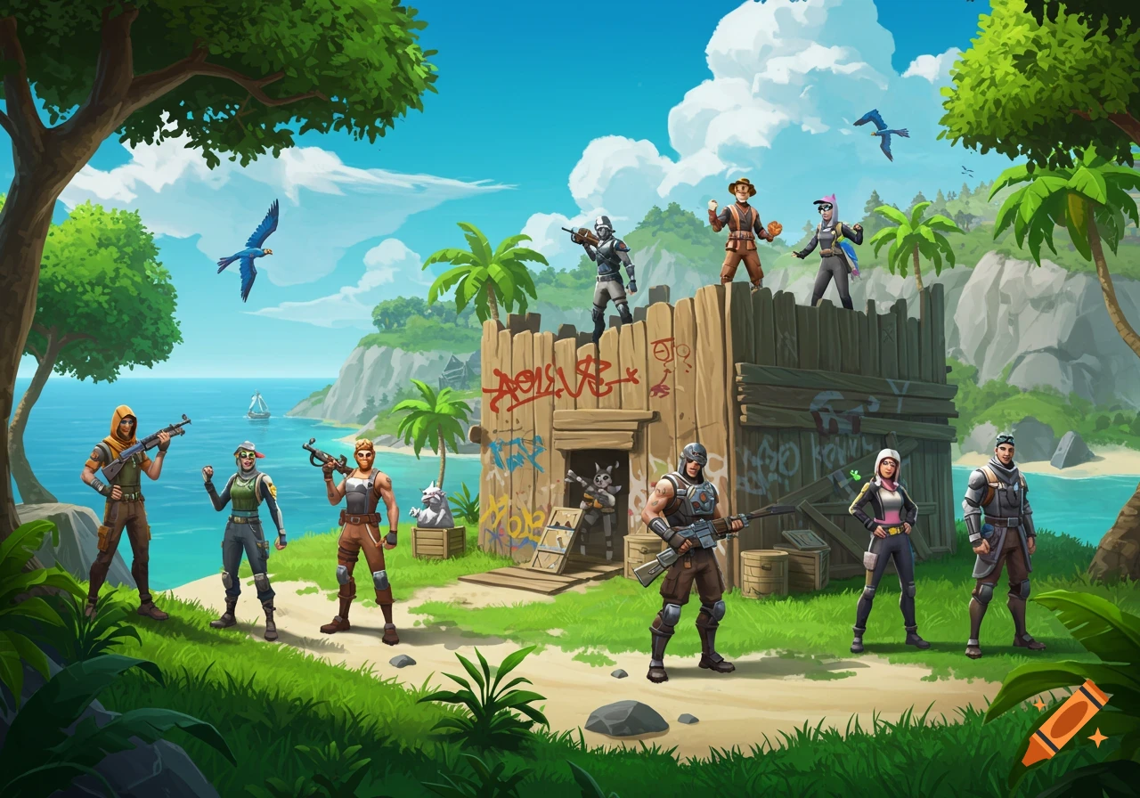 Fortnite 1v1 map thumbnail featuring characters building in high ...