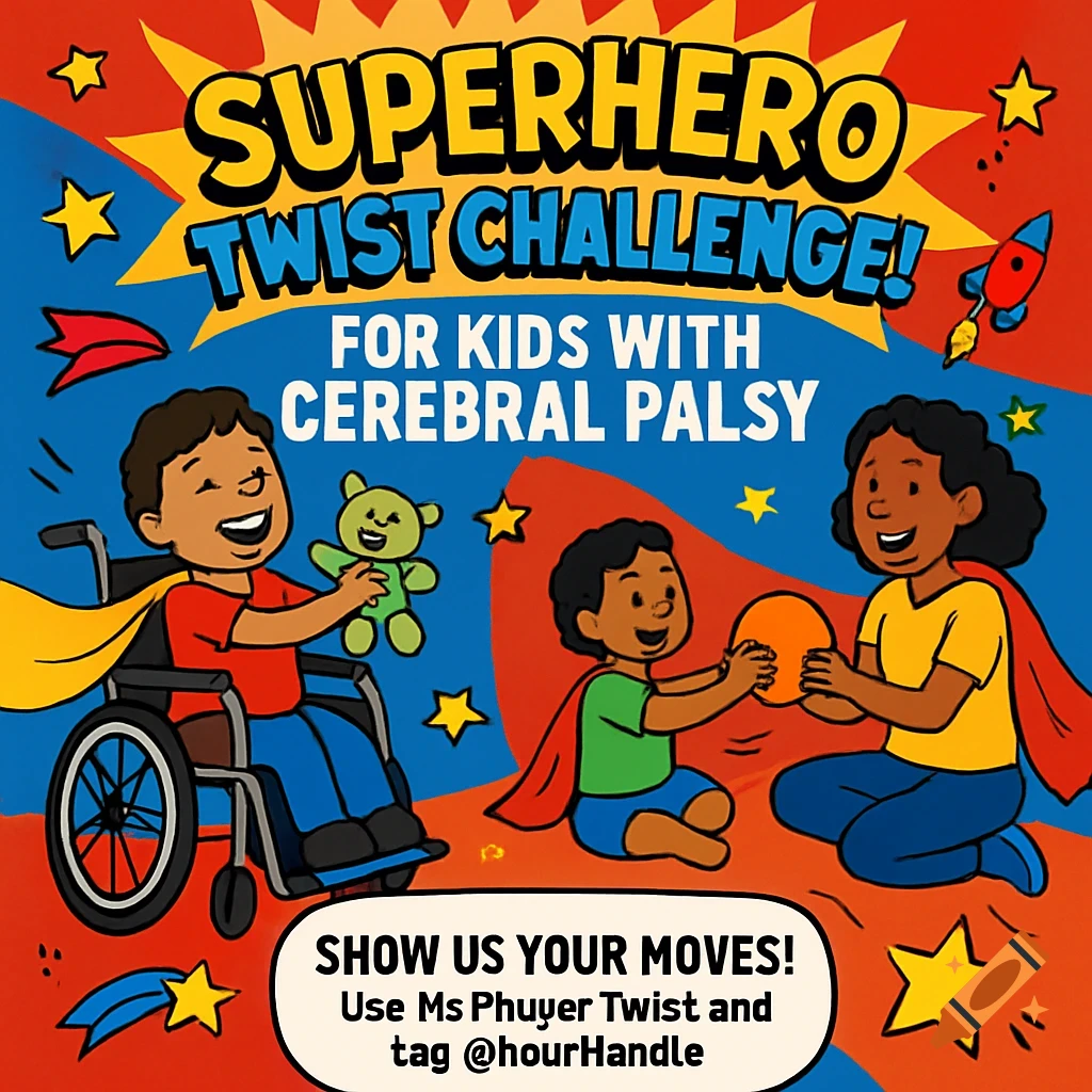 A colorful superhero-themed graphic for a "Superhero Twist Challenge ...