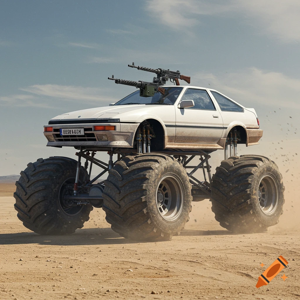 Monster Truck Tires on a Super Car created on Craiyon