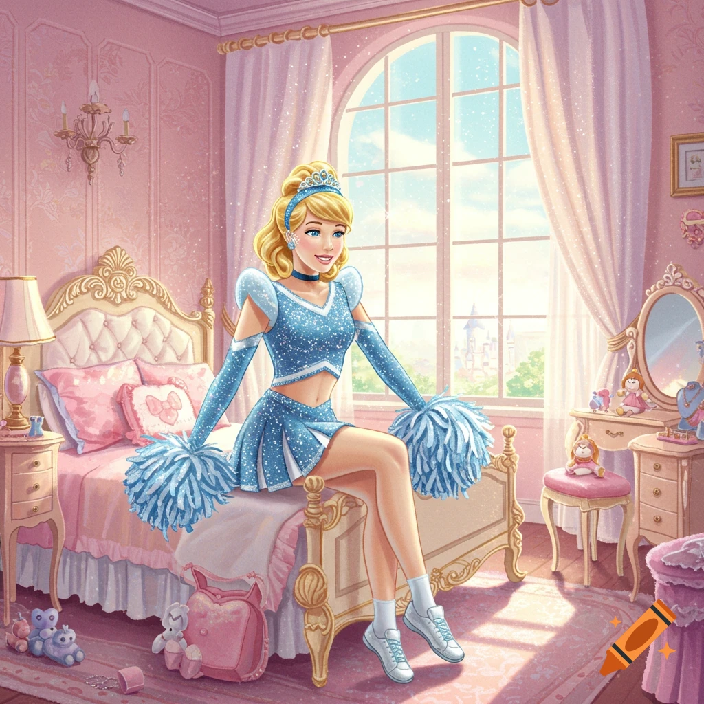 Cartoon illustration of Disney's Alice, dressed as a cheerleader ...