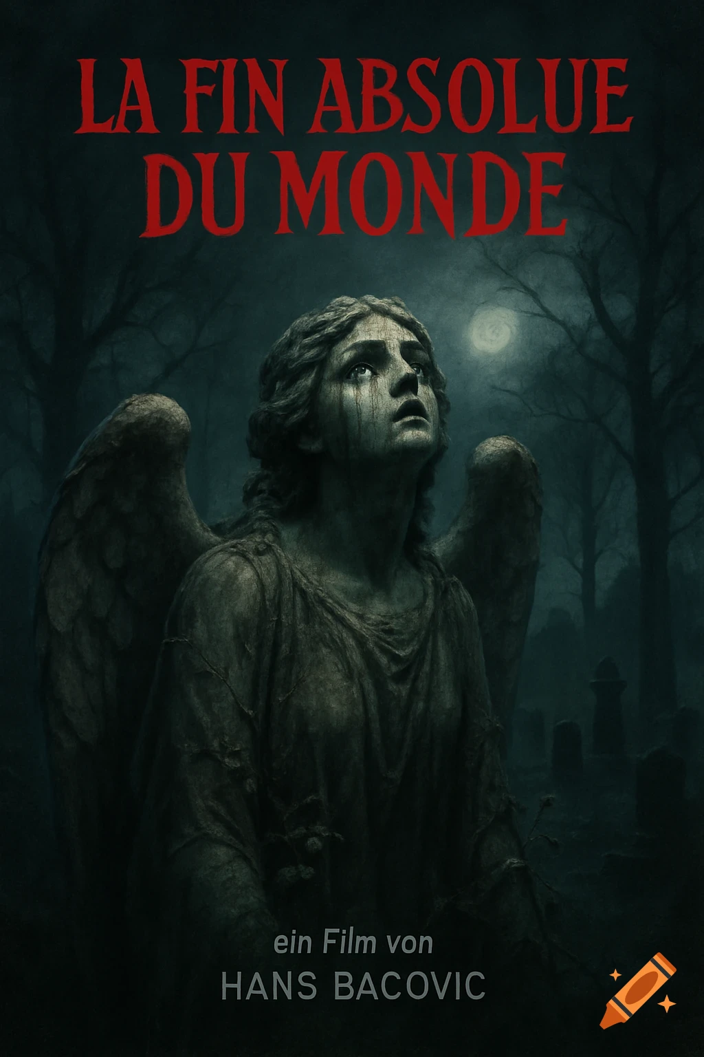 Gothic horror movie poster with a weeping angel statue in a dark ...