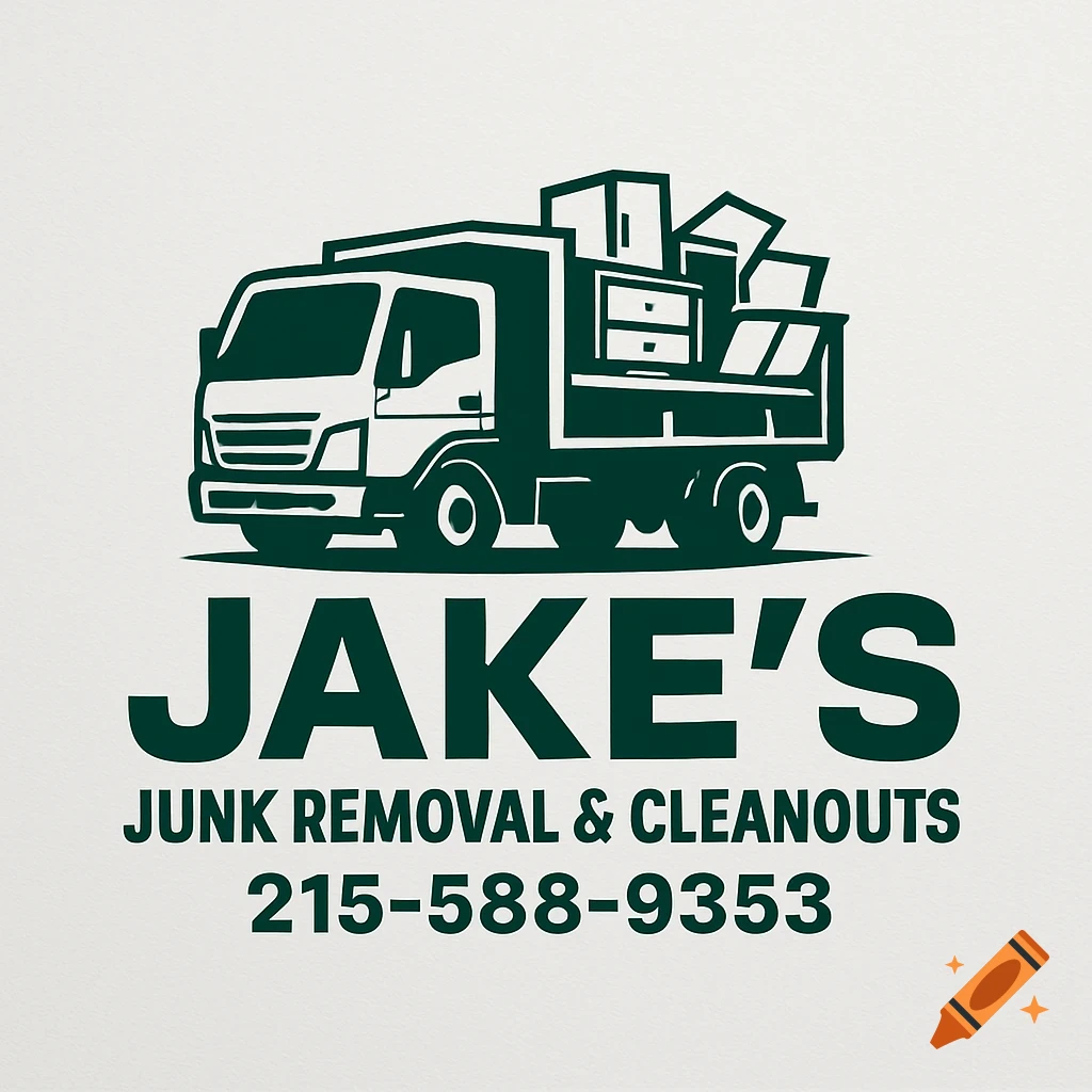 A dark green and white logo for Jake's Junk Removal & Cleanouts ...