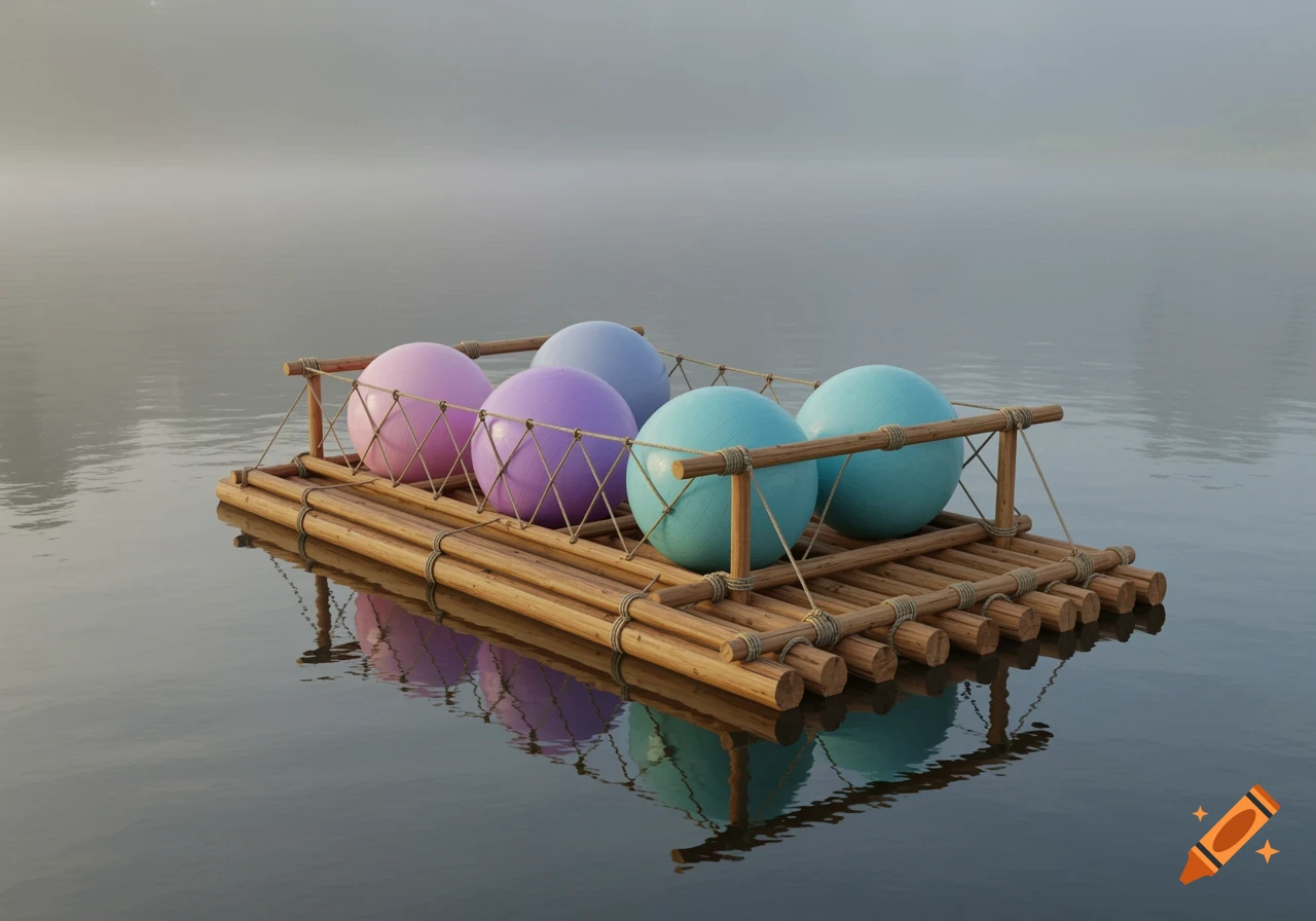 Numerous glowing candles float on a foggy body of water, with ...