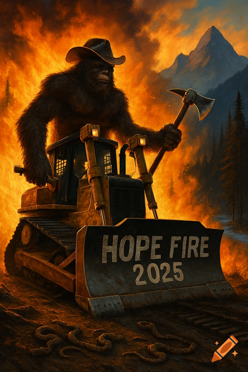 Cartoon illustration of six sasquatches holding signs in a forest ...