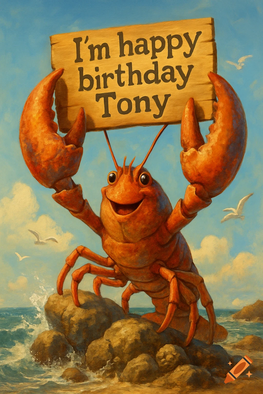 A happy cartoon potato with green spots and a party hat says "Happy ...