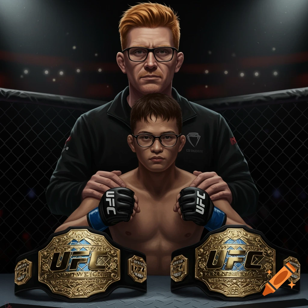 An illustration of a muscular female MMA fighter in a victory pose ...