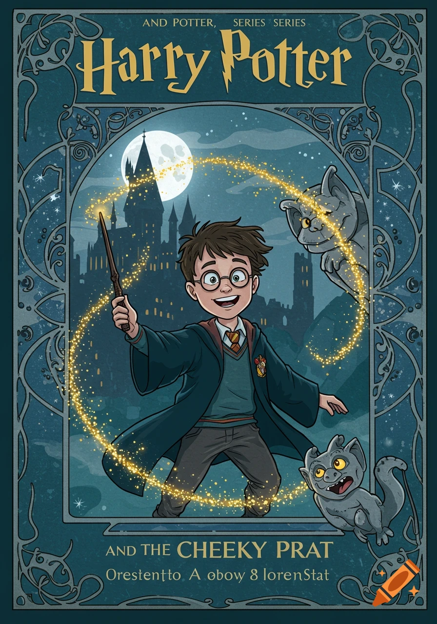 Cartoon illustration of a Harry Potter book cover with a young wizard ...