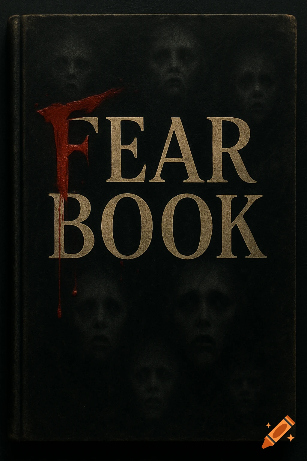 A dark, grunge-textured book cover with gold text 'FEAR BOOK', where ...