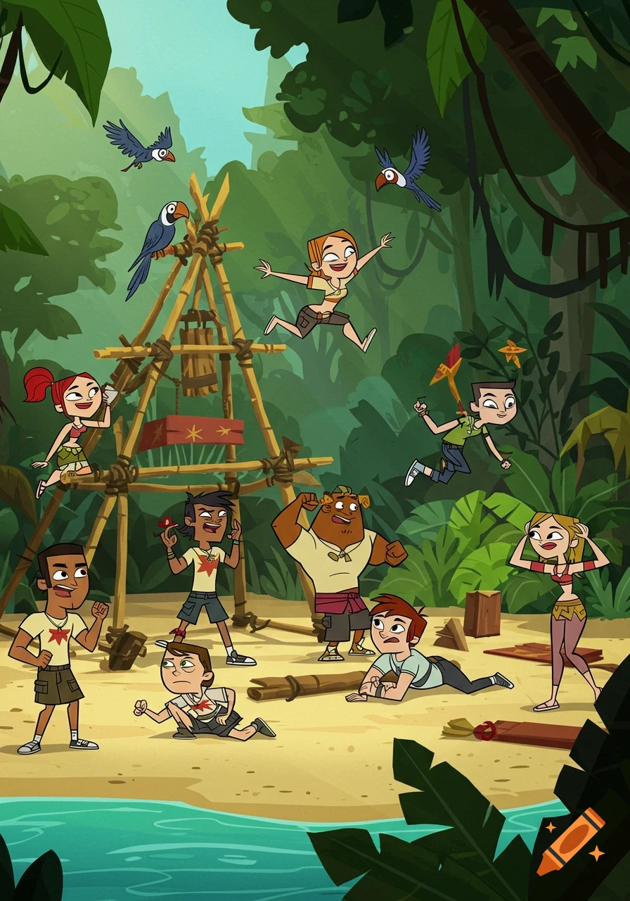 Cartoon Characters From Total Drama Island Gather Around a Campfire on ...