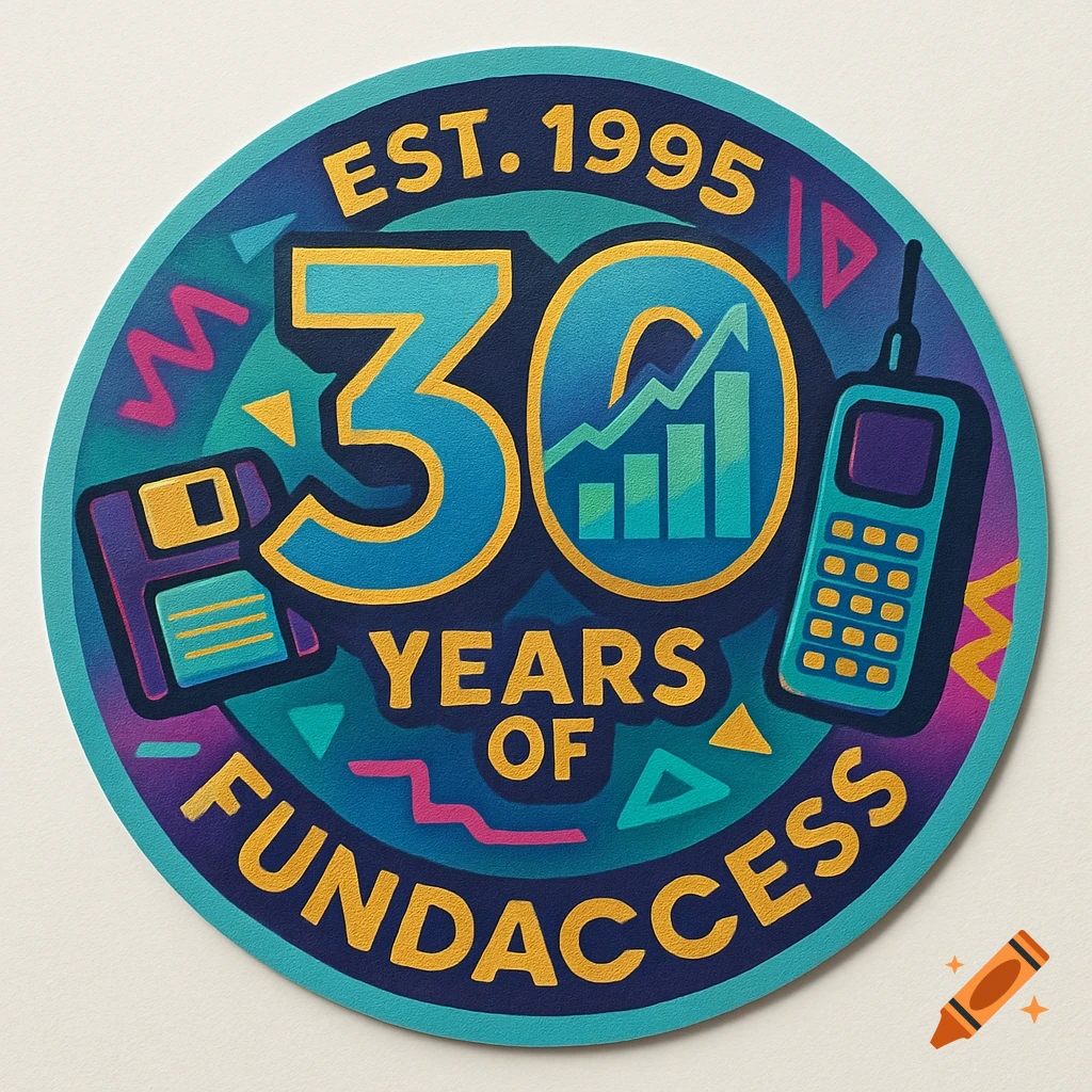 A colorful circular sticker design commemorating "30 YEARS OF ...