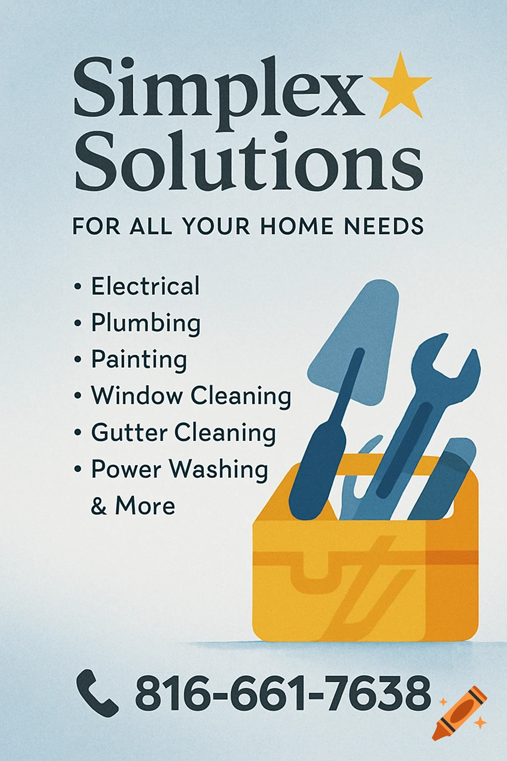 A poster for a cleaning business marketing starter kit, featuring spray bottles, folded towels ...